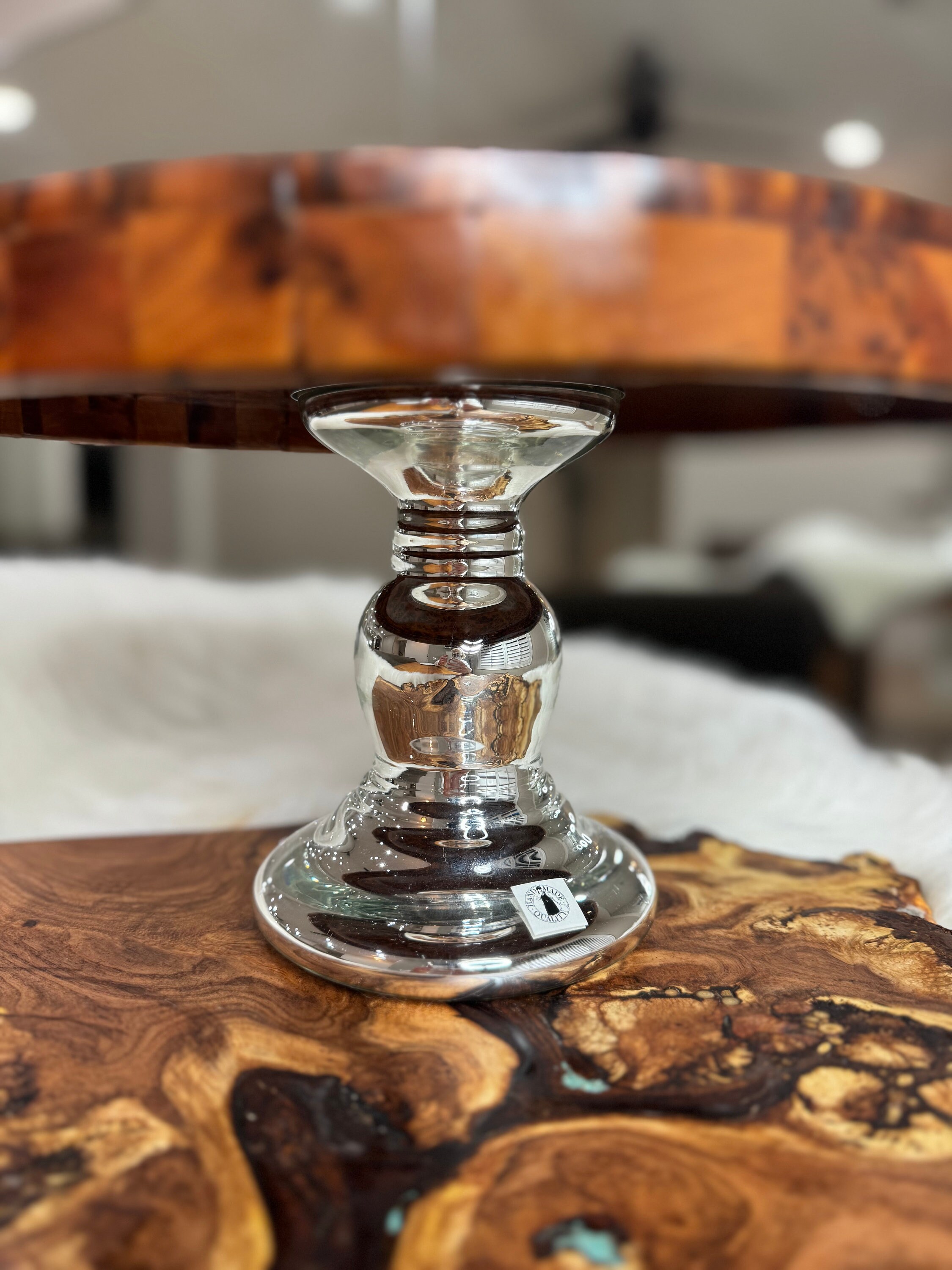 Cake Stand Chrome Pedestal Cake Display Beautiful Wood Platter With ...