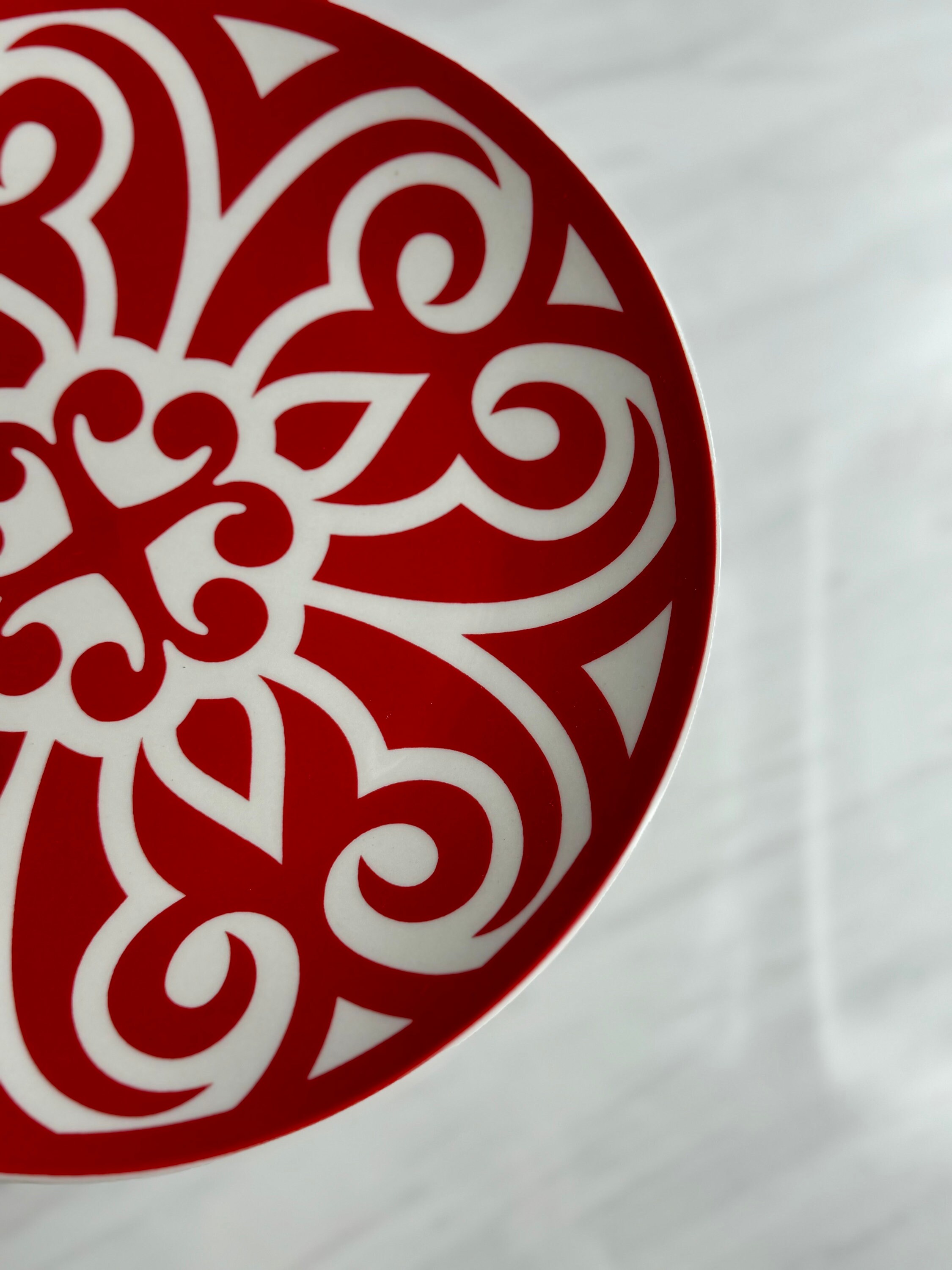 Red and White Decorative Ceramic and Hand Turned Wood Cake Stand Home ...