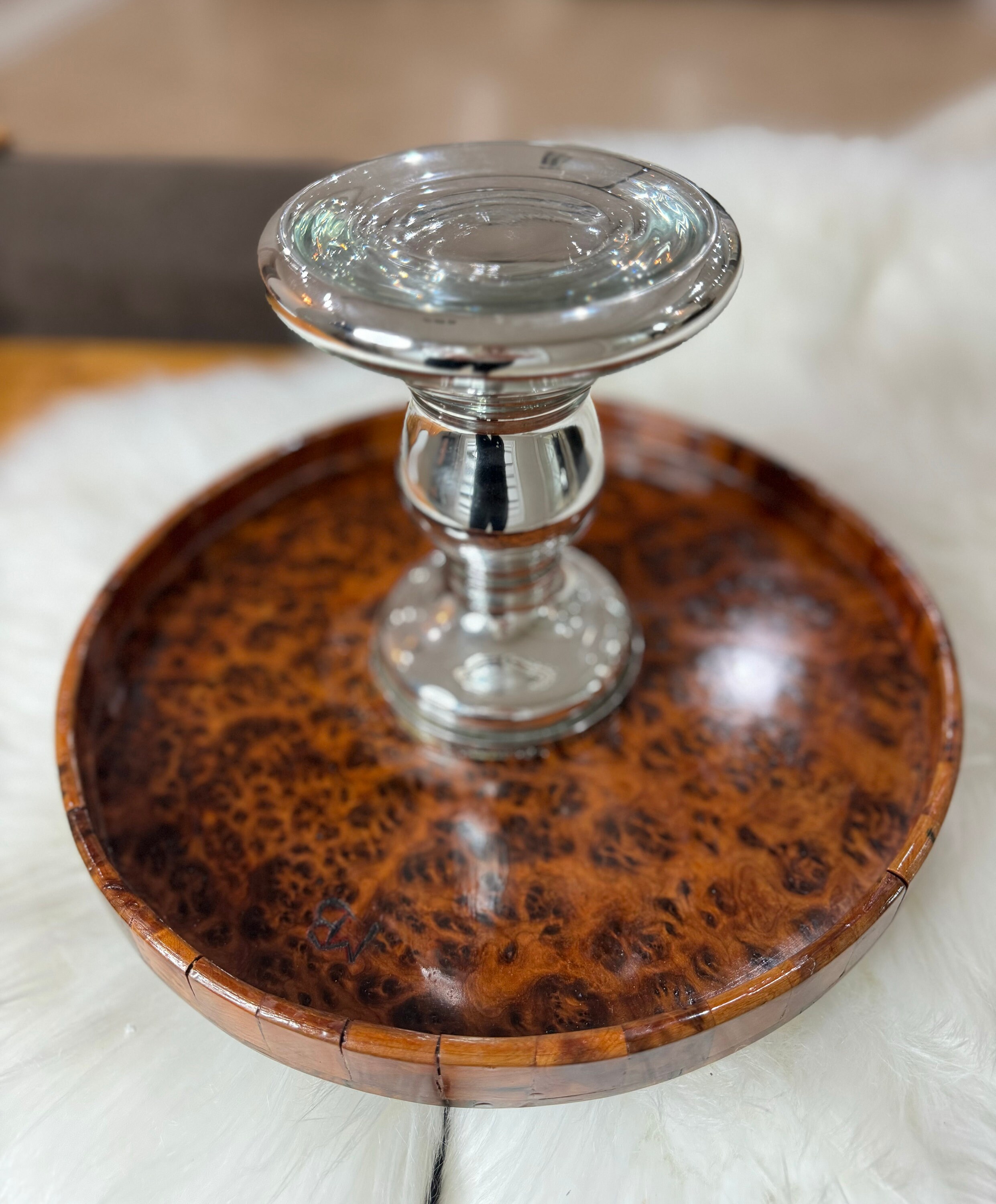 Cake Stand Chrome Pedestal Cake Display Beautiful Wood Platter With ...