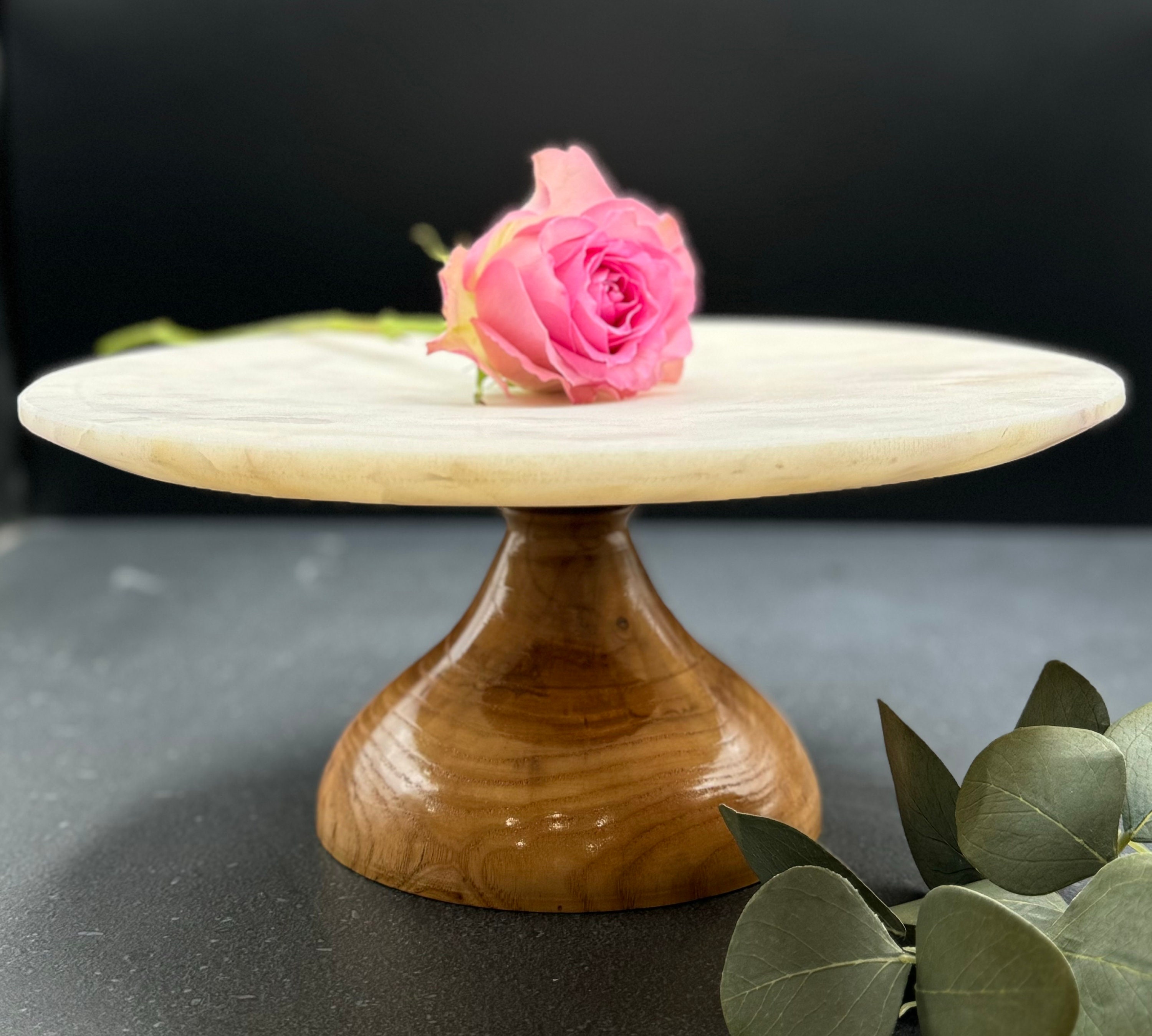 Natural Marble Cake Stand Hand Turned Chocolate Kiss Design Wood ...