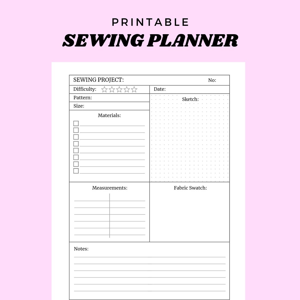Sewing Planner Printable Sewing Journal PDF Sewing Project Tracker ...