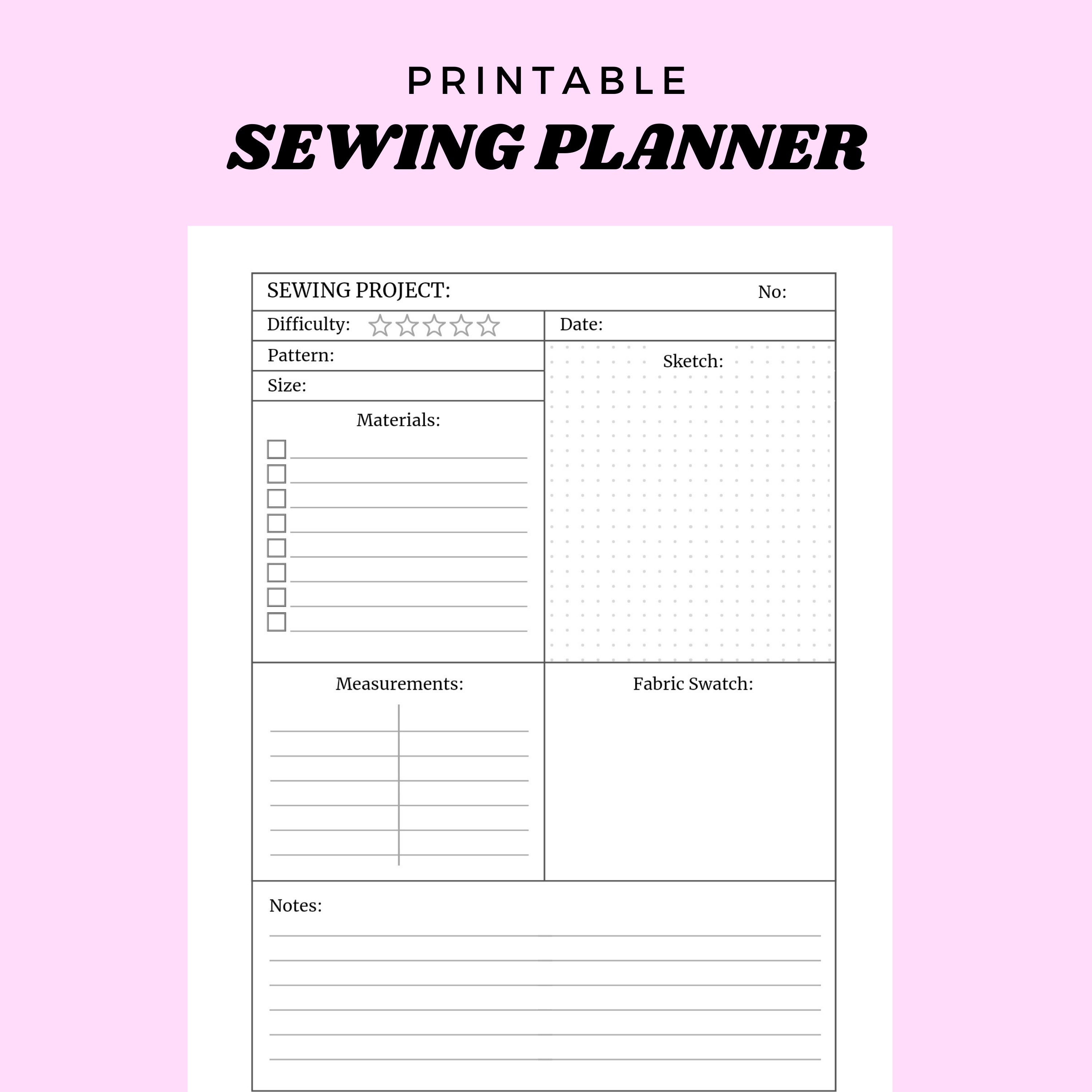 Sewing Planner Printable Sewing Journal PDF Sewing Project Tracker ...