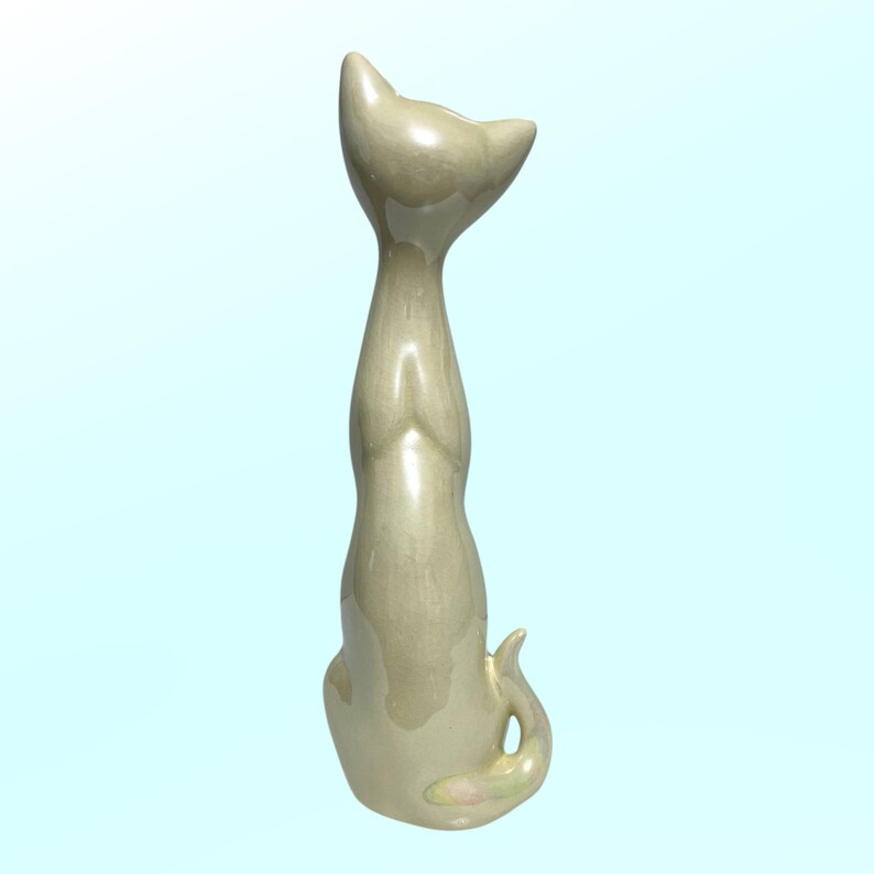 Vintage Elegant Long Neck Ceramic Lustre Glazed Siamese Cat Figurine ...