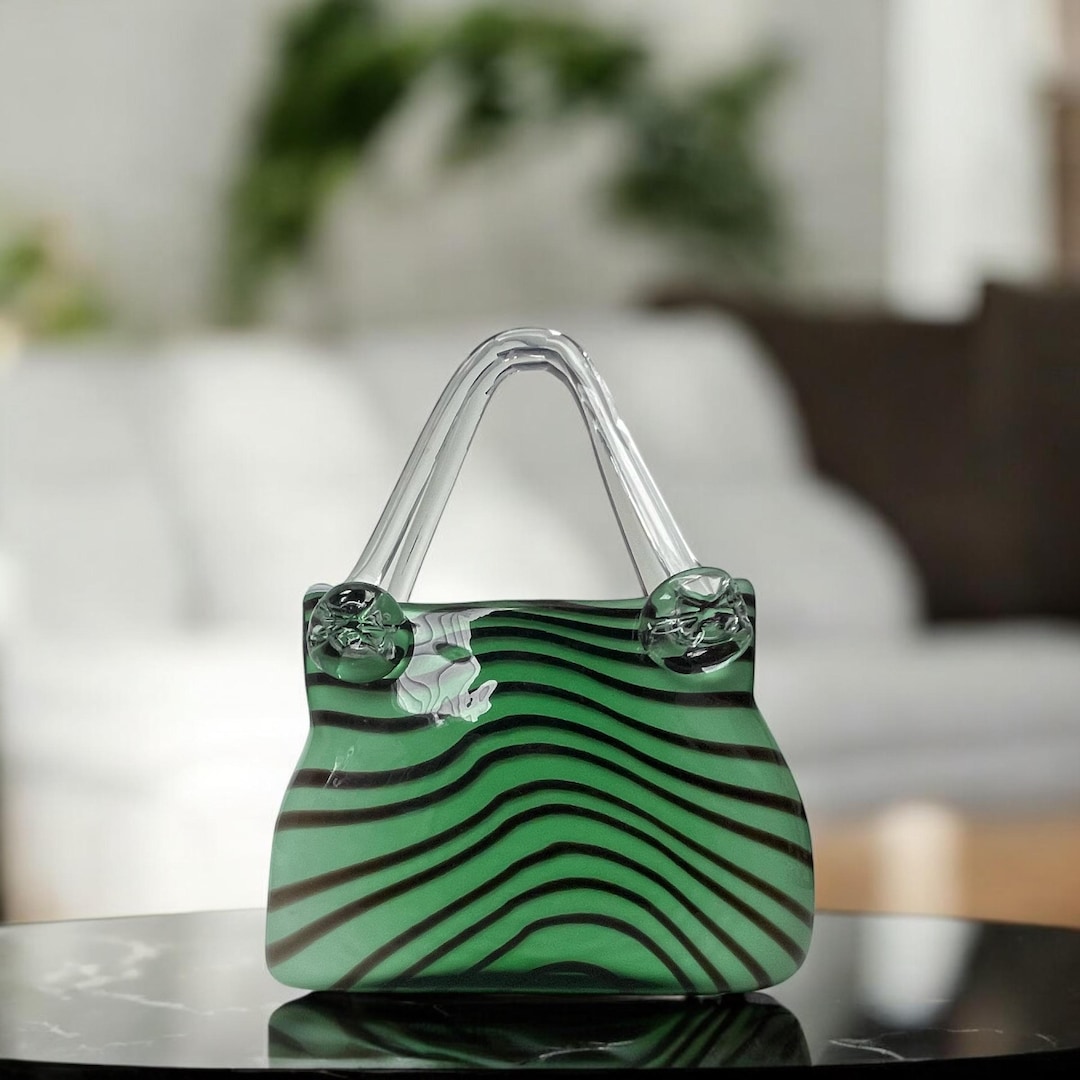 Vintage Large Laguna-b Venice Blown Art Glass Handbag Green/black/brown ...