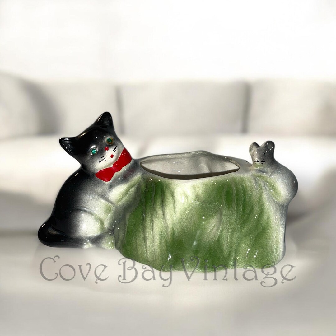 Vintage Ceramic Cat & Mouse on a Tree Stump Planter C1960’s | Cats ...