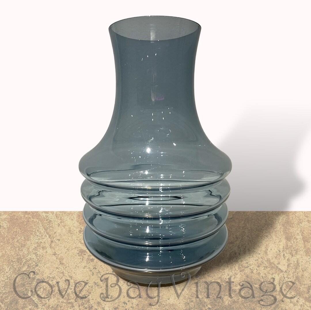 Vintage Smoked Blue Vase Riihimaki / Riihimaen Lasi Oy Hooped Glass ...