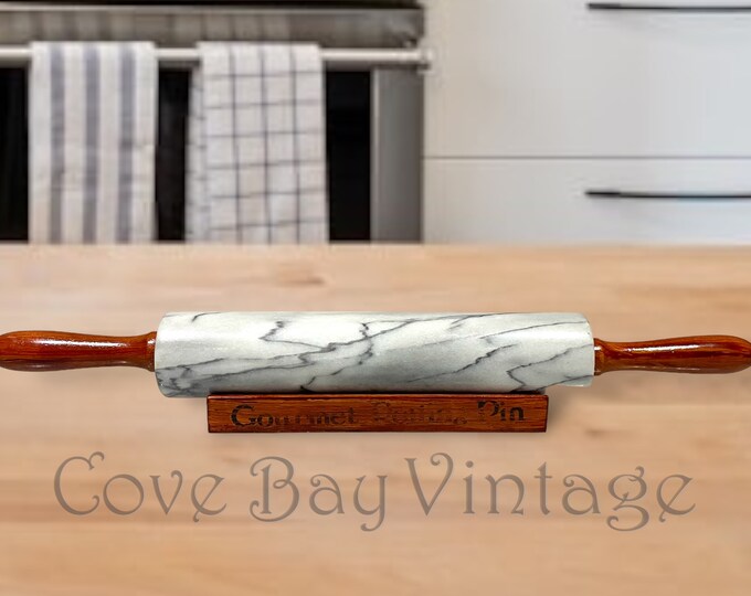 Vintage Gourmet Rolling Pin Marble & Wood on Stand 18 In. | Baking ...