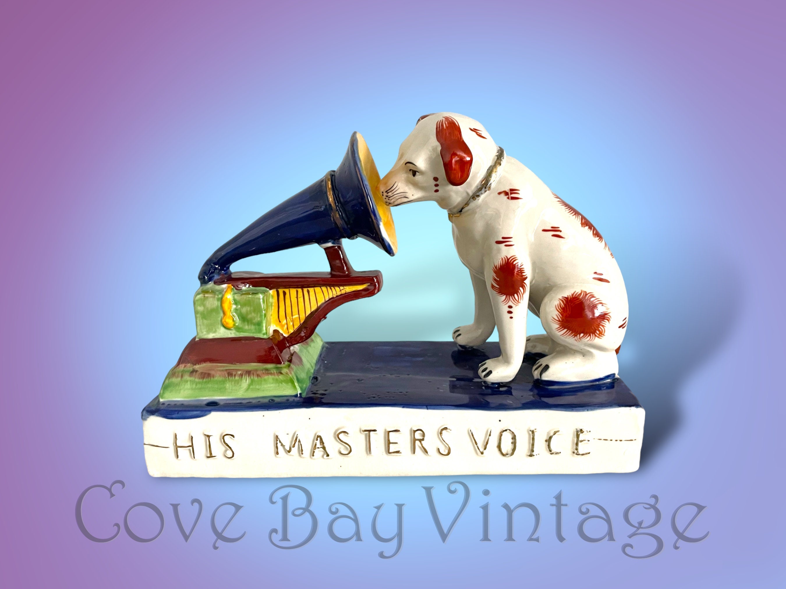 Vintage Ceramic Nipper Dog Statue With Phonograph Listening to His ...