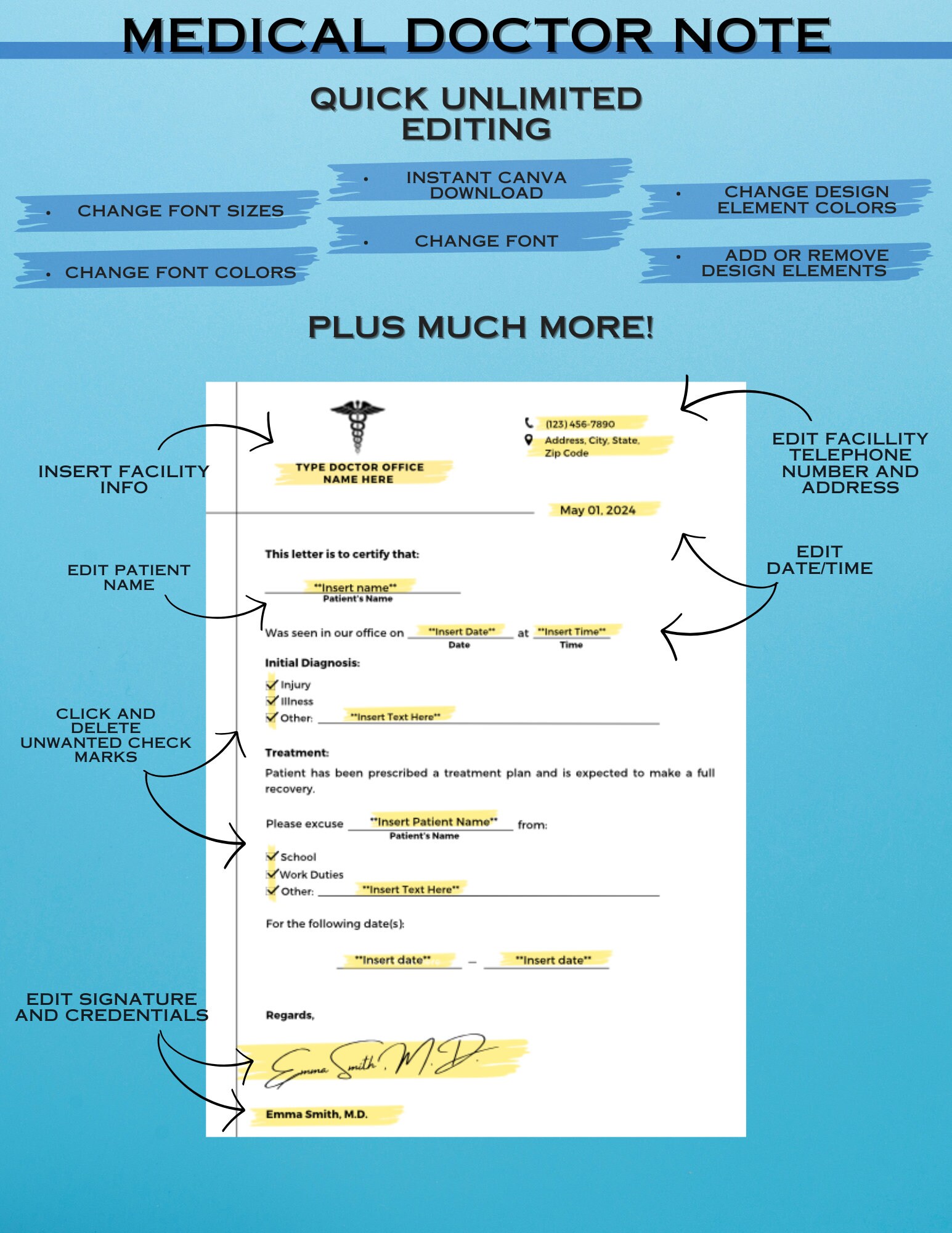 Editable Doctor's Note Template: Medical Excuse (canva Digital Download ...