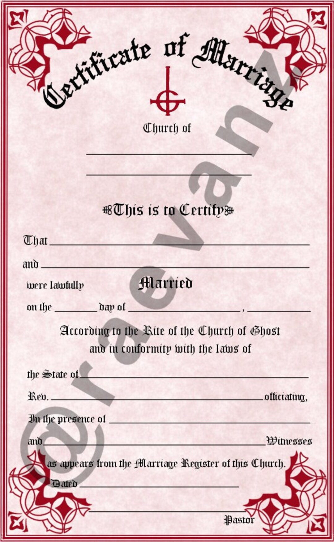 Ghost BC Marriage Certificate - Etsy
