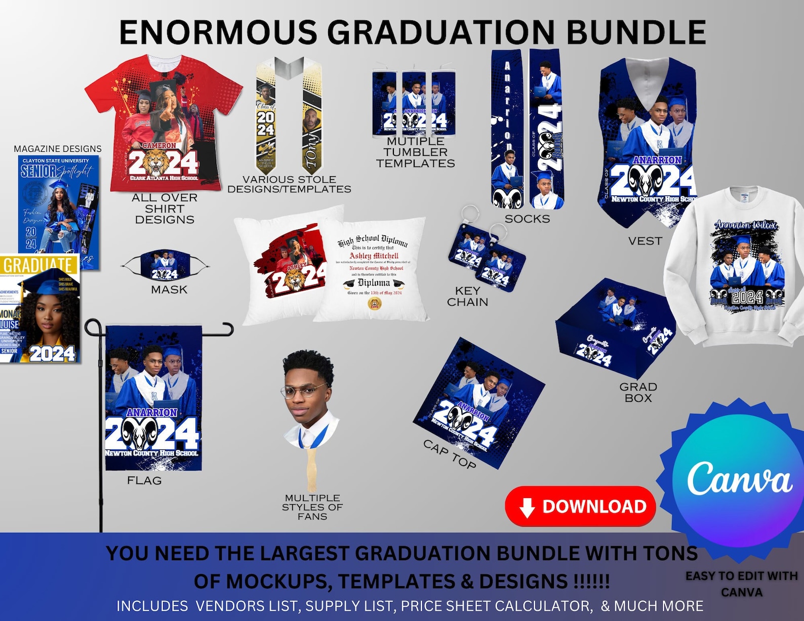 LARGEST GRADUATION BUNDLE!! Editable Designs. Mockups, Templates & Much ...