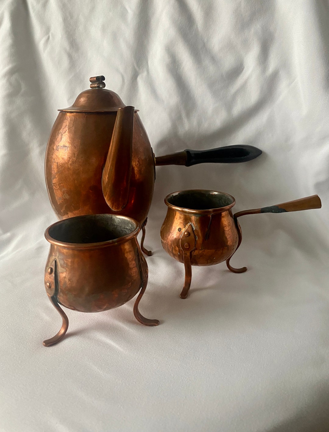 Antique Norwegian Copper Footed Tea Set, Tea Pot, Cream and Sugar - Etsy