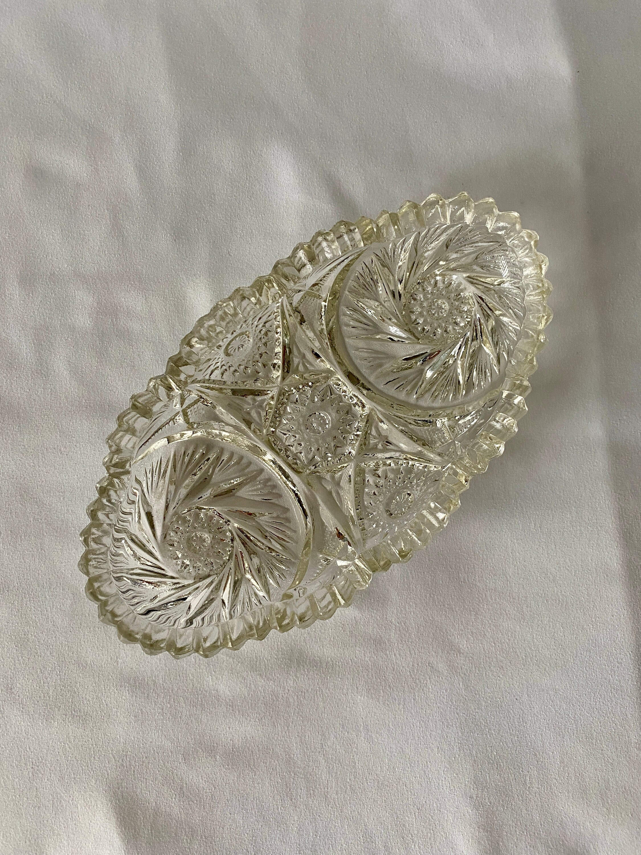 Vintage Sawtooth Cut Lead Crystal Oval Relish Dish, Nucut - Etsy
