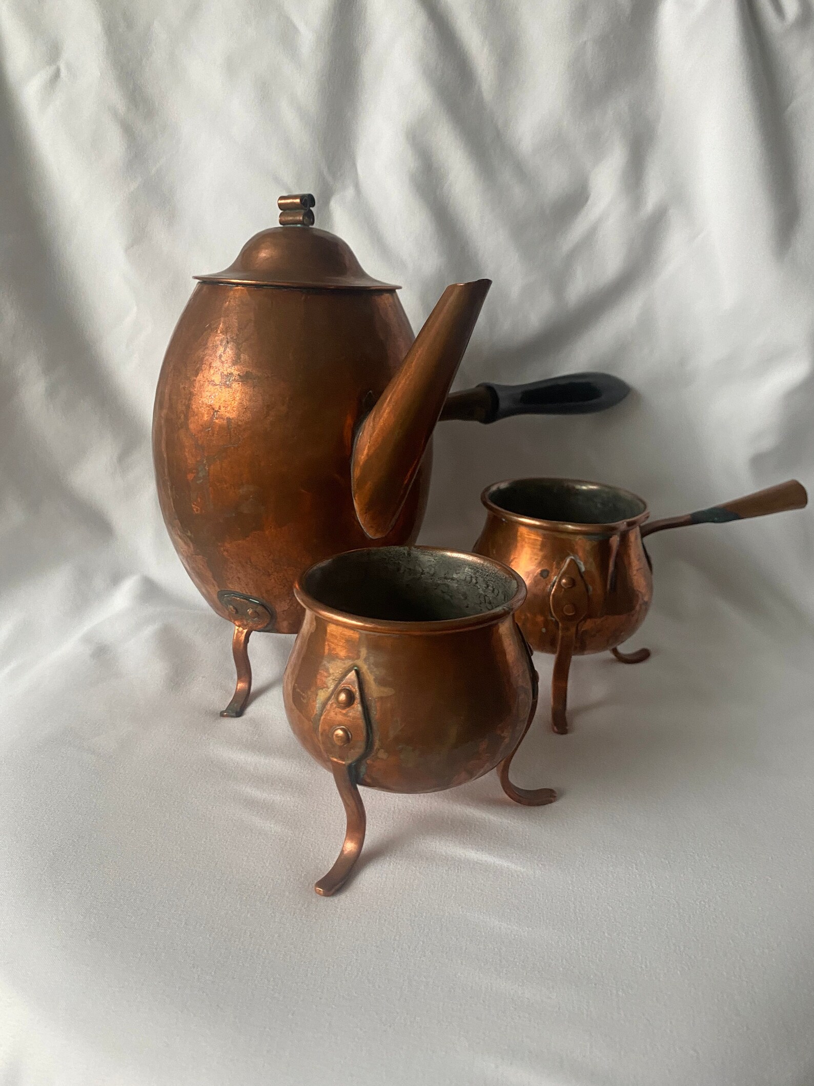 Antique Norwegian Copper Footed Tea Set, Tea Pot, Cream and Sugar - Etsy