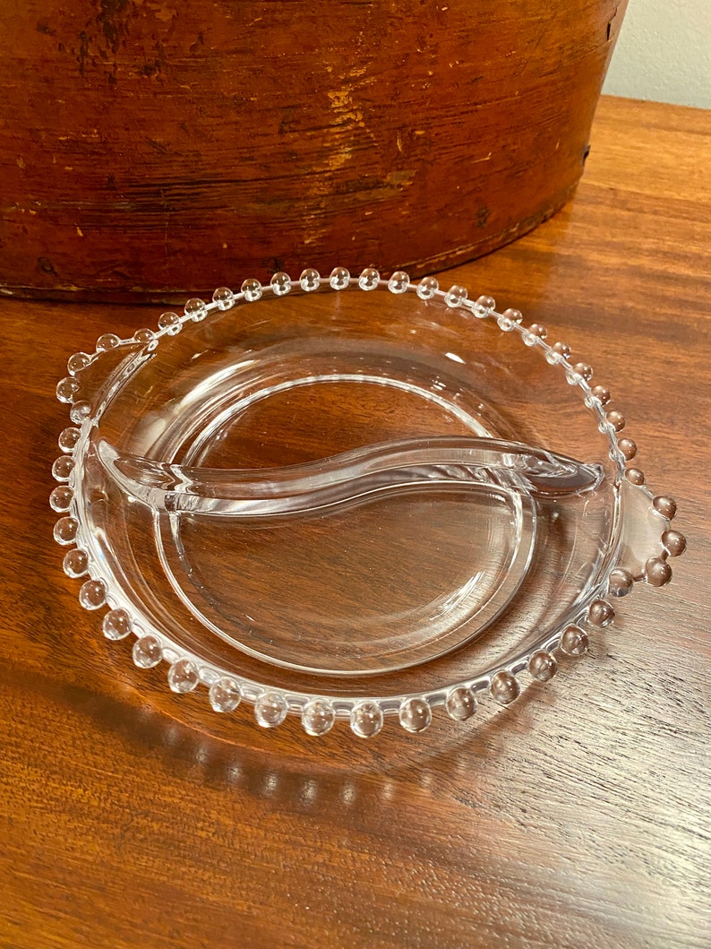 Round Glass Bubble Rim Divided Dish With Handles, Imperial Candlewick ...
