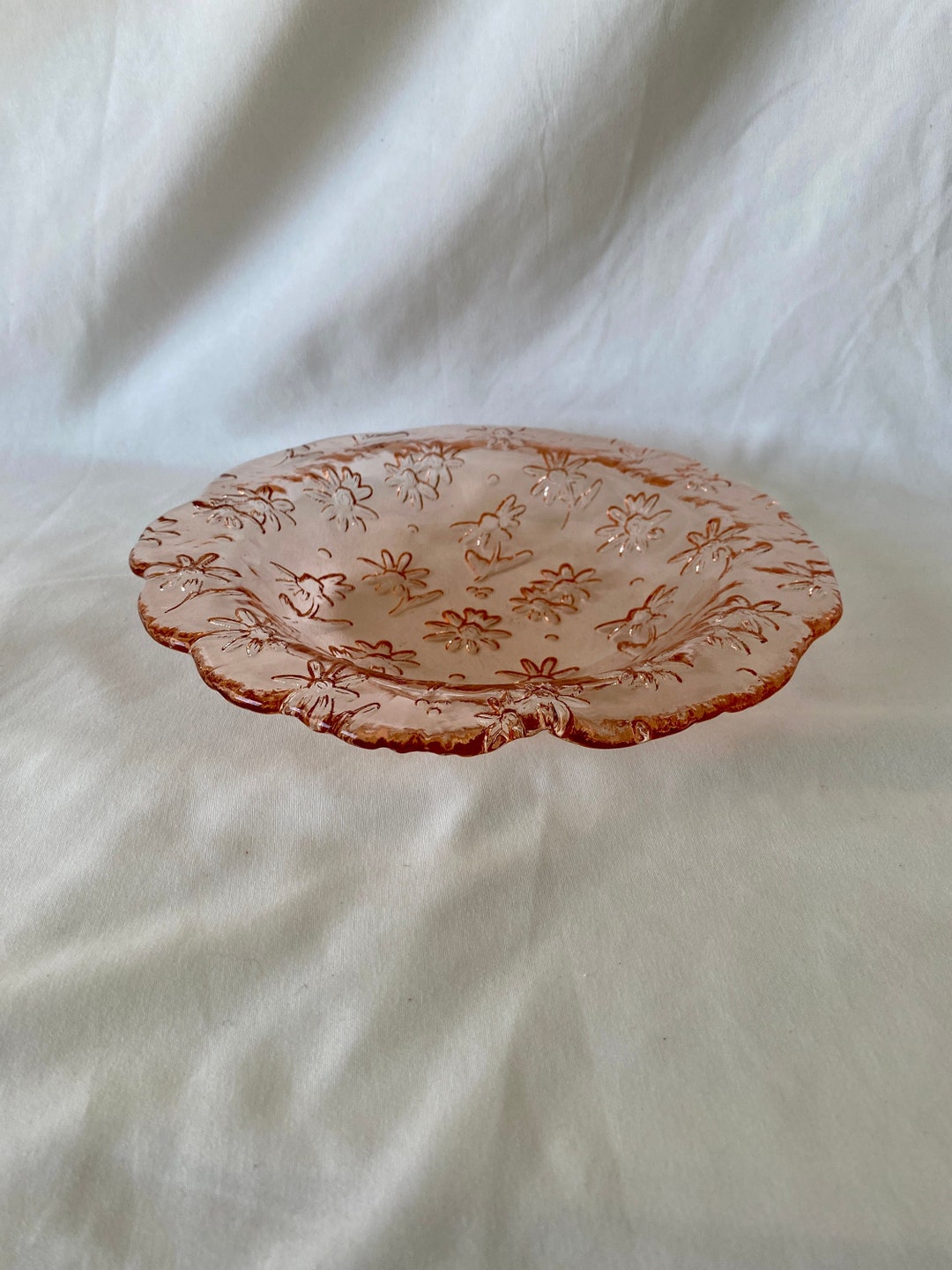 Pink Glass, Daisy Floral Pattern, Laura Glass Works Bowl Plate Dish - Etsy