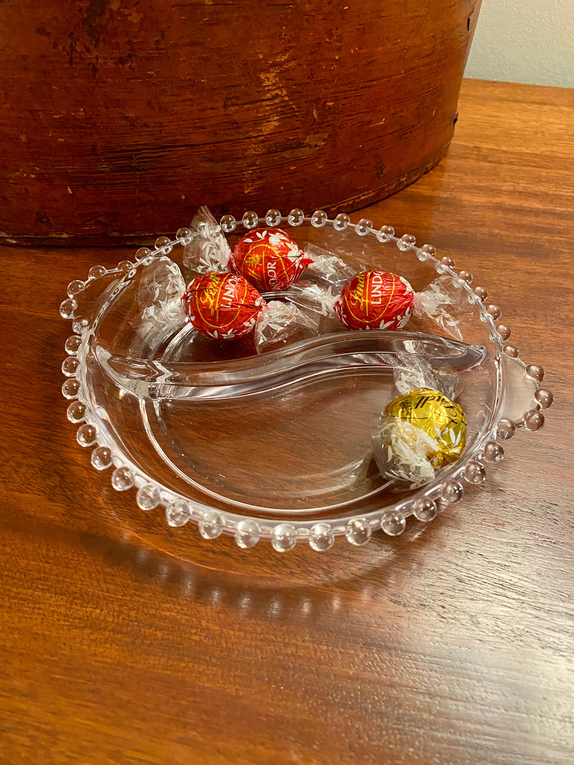 Round Glass Bubble Rim Divided Dish With Handles, Imperial Candlewick ...
