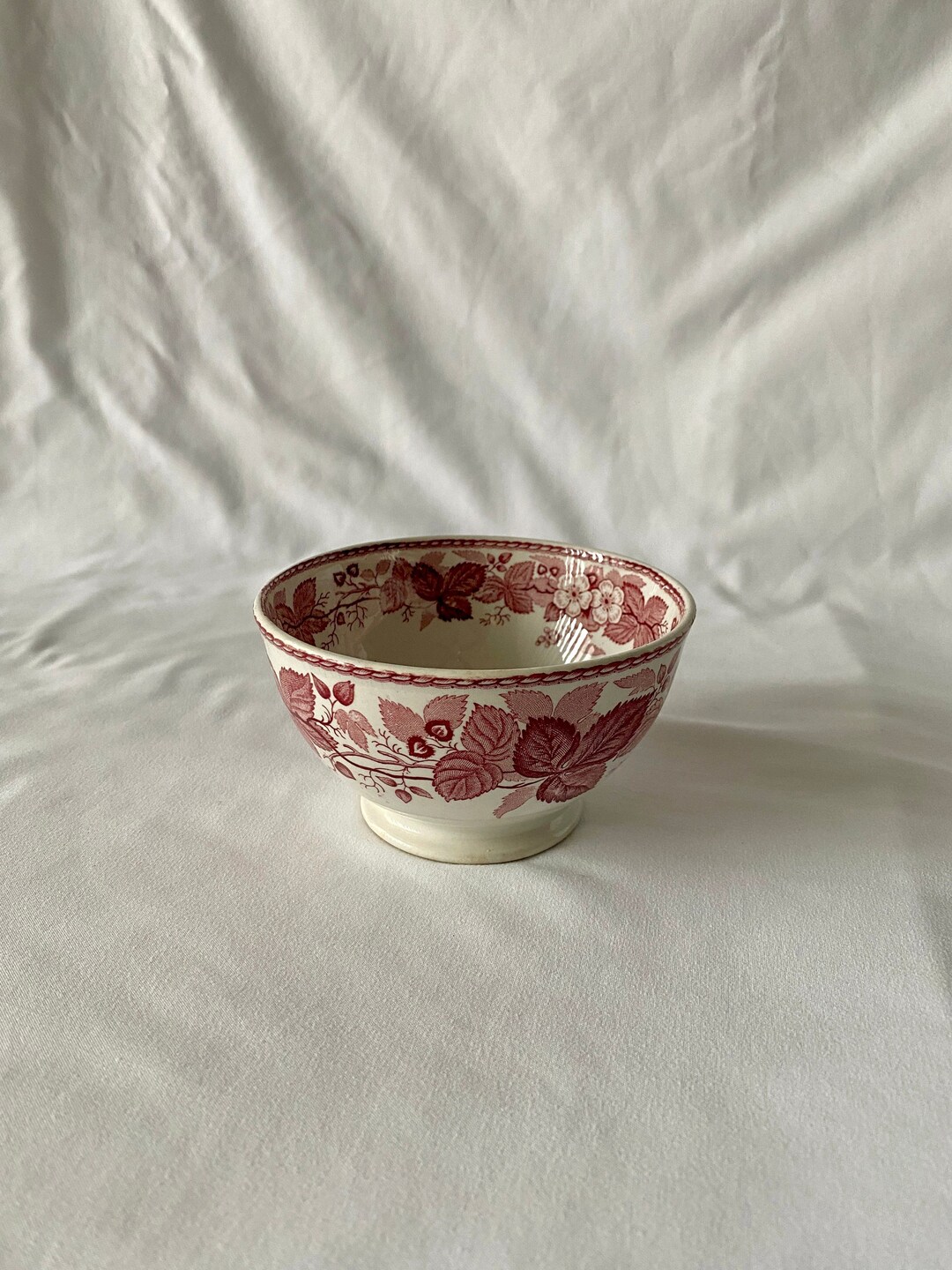 Antique Floral Bowl With Pedestal, Cranberry, Ronce B.F. Staffordshire ...