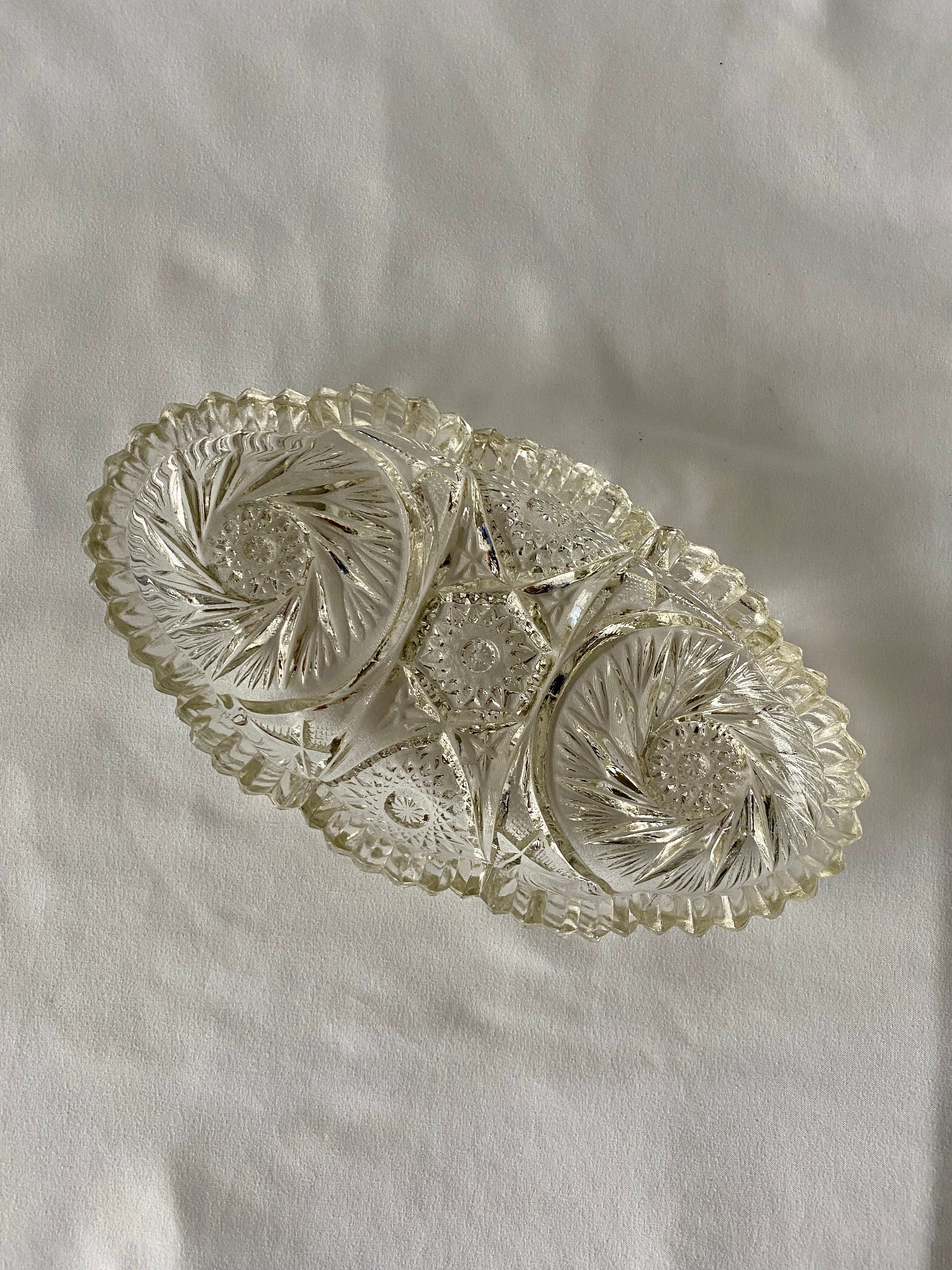Vintage Sawtooth Cut Lead Crystal Oval Relish Dish, Nucut - Etsy