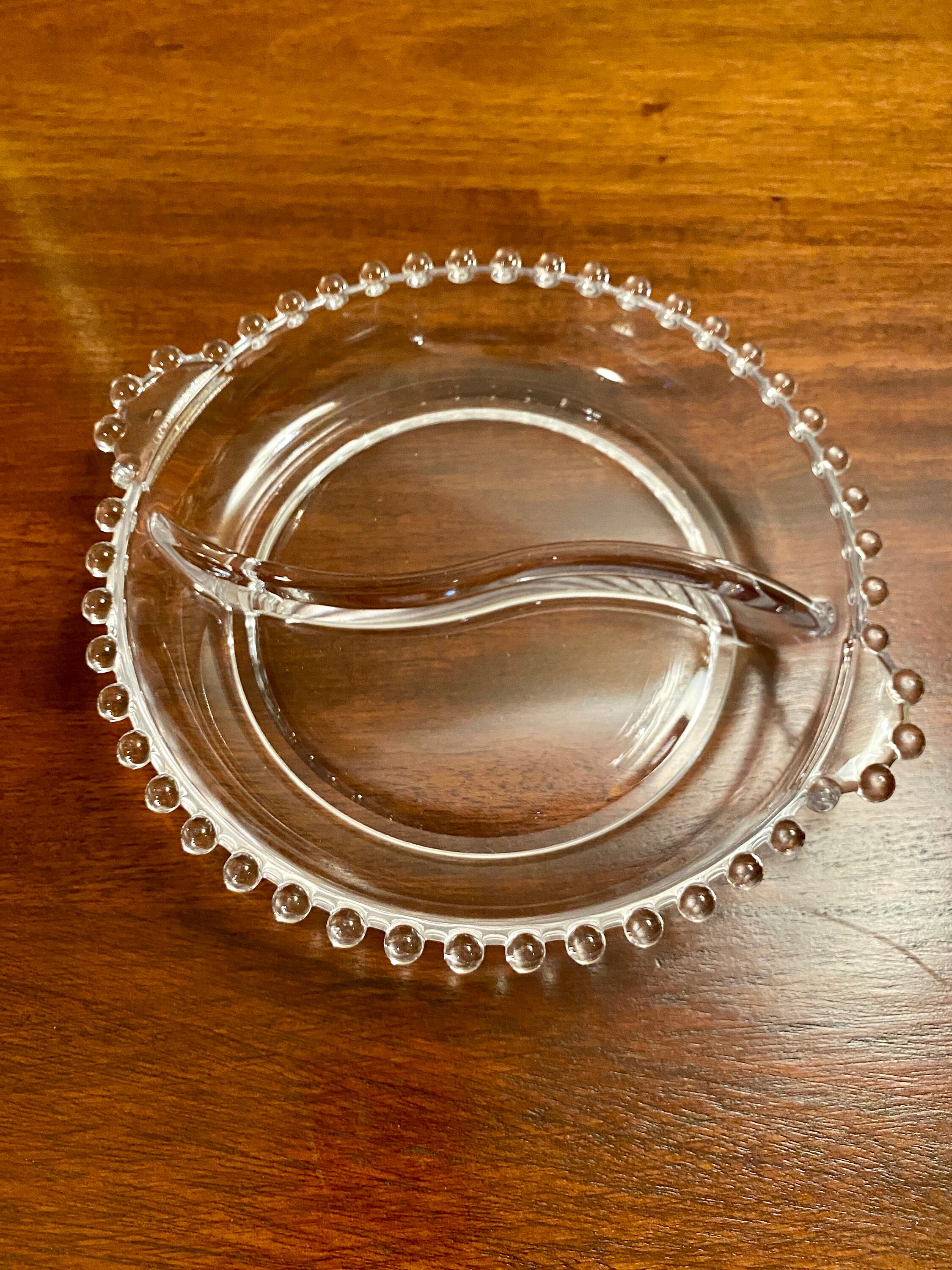 Round Glass Bubble Rim Divided Dish With Handles, Imperial Candlewick ...