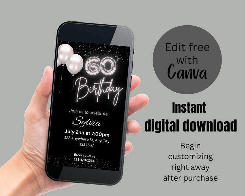 60th Birthday Party Invitation Template Birthday Party Invite Birthday ...