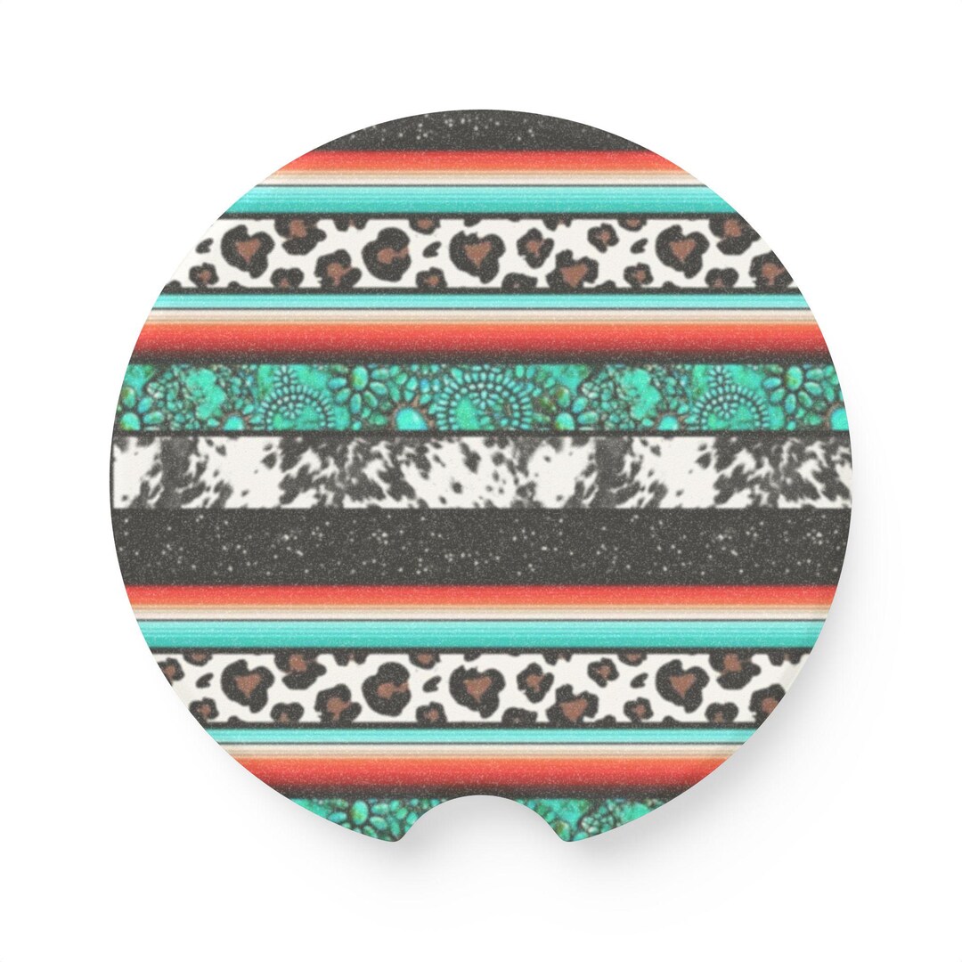 Southwestern Stripe Soapstone Car Coaster | Turquoise Coral Leopard - Etsy