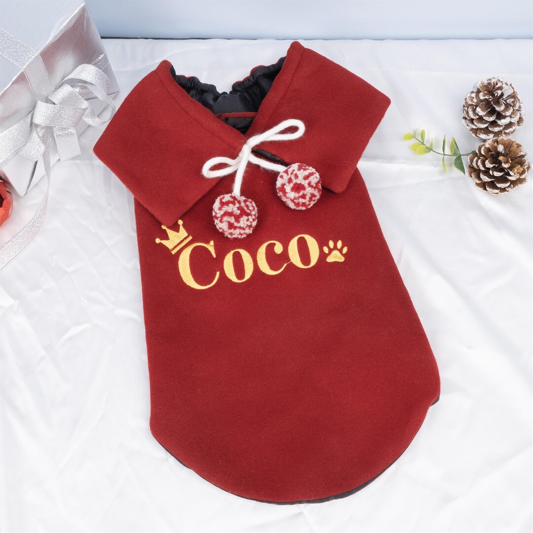 Personalized Pet Christmas Coat: Embroidered Red Wool Dog Clothes - Etsy