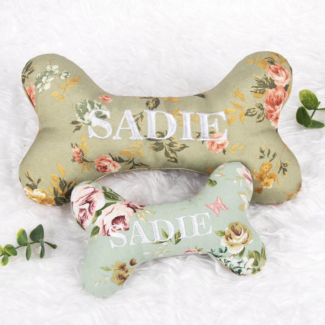 Personalized Floral Dog Toy With Name Embroidered Dog Toy With Squeaker ...