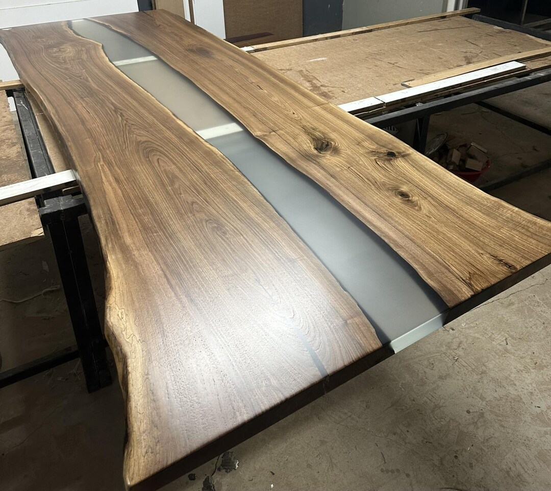 Custom Walnut Epoxy Dining Table , Live Edge Walnut Wood Table With ...