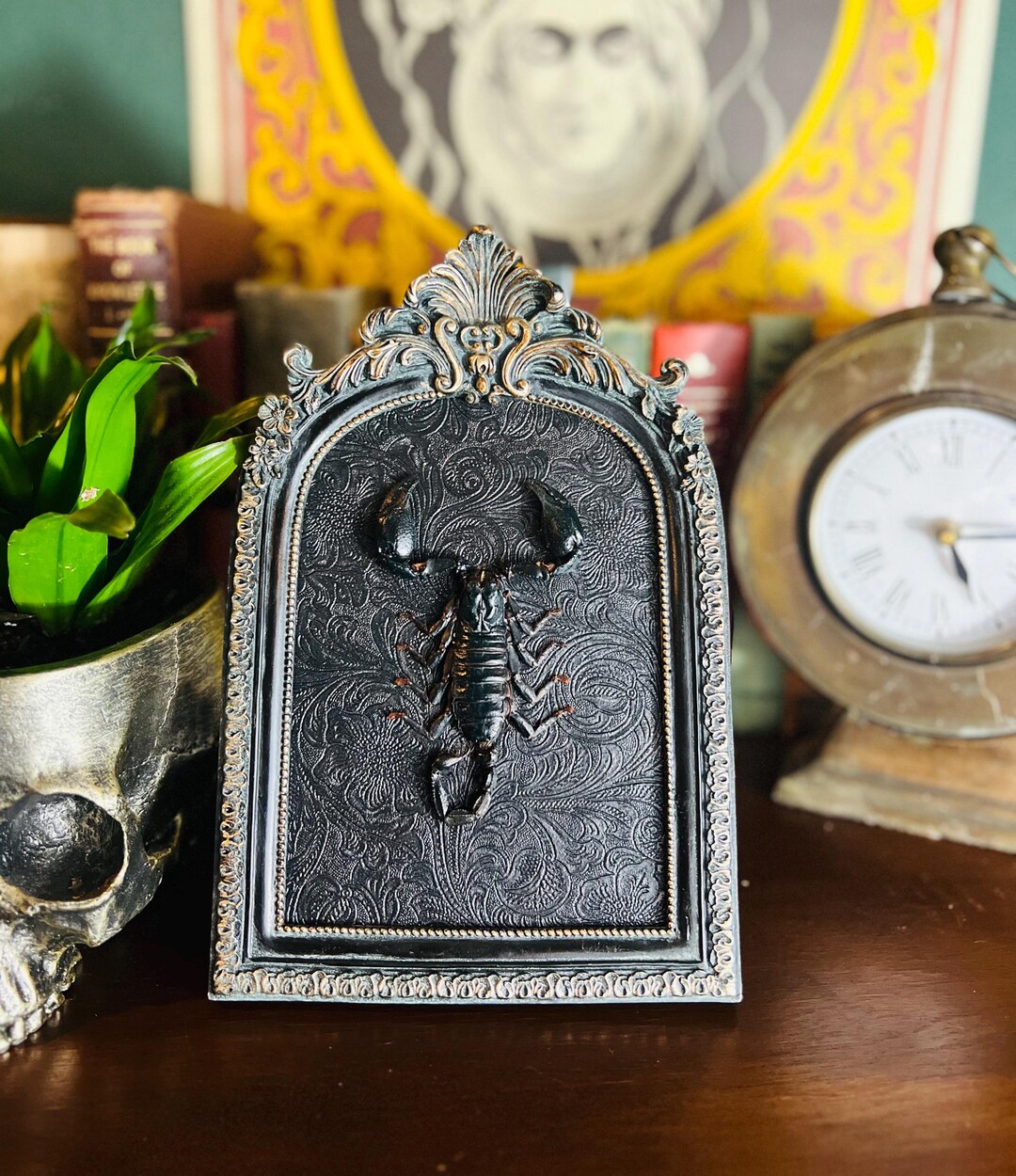 Real Framed Scorpion Heterometrus Black Antique Vintage Resin Frame ...