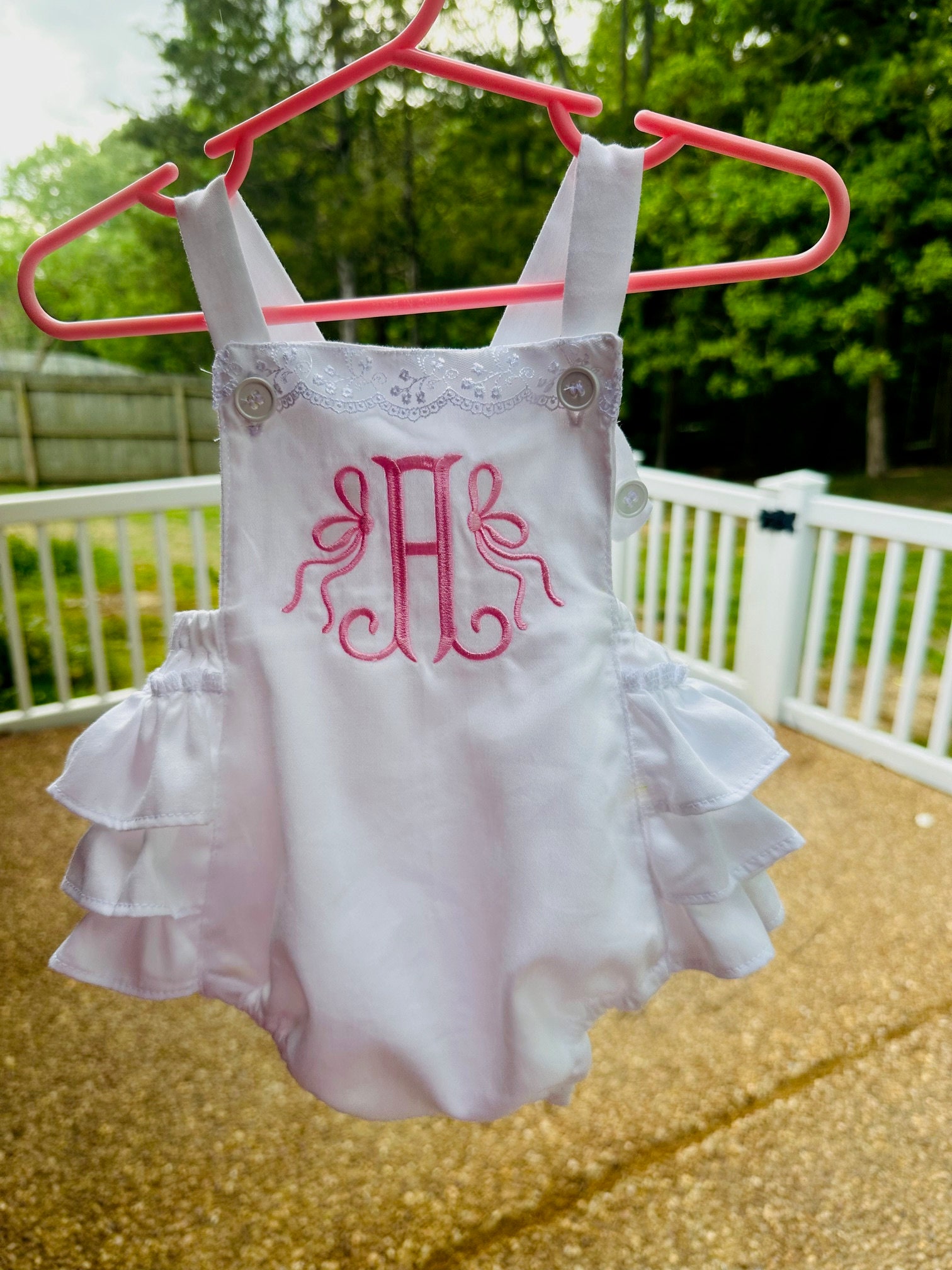 Baby Girl Ruffle Romper, White Bubble Romper, Personalized Outfit, Baby Girl Romper With Initial ...