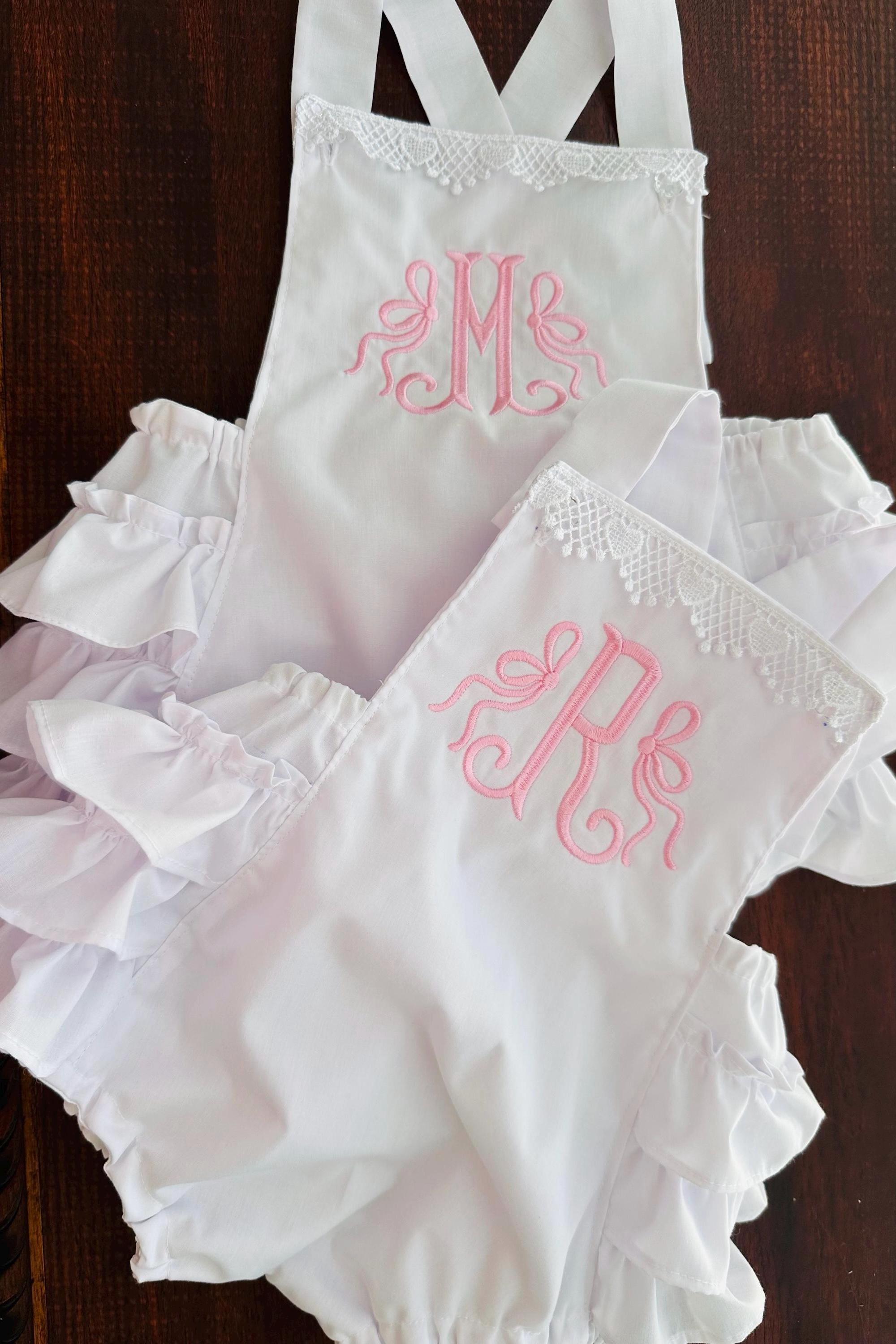 Baby Girl Ruffle Romper, White Bubble Romper, Personalized Outfit, Baby Girl Romper With Initial ...
