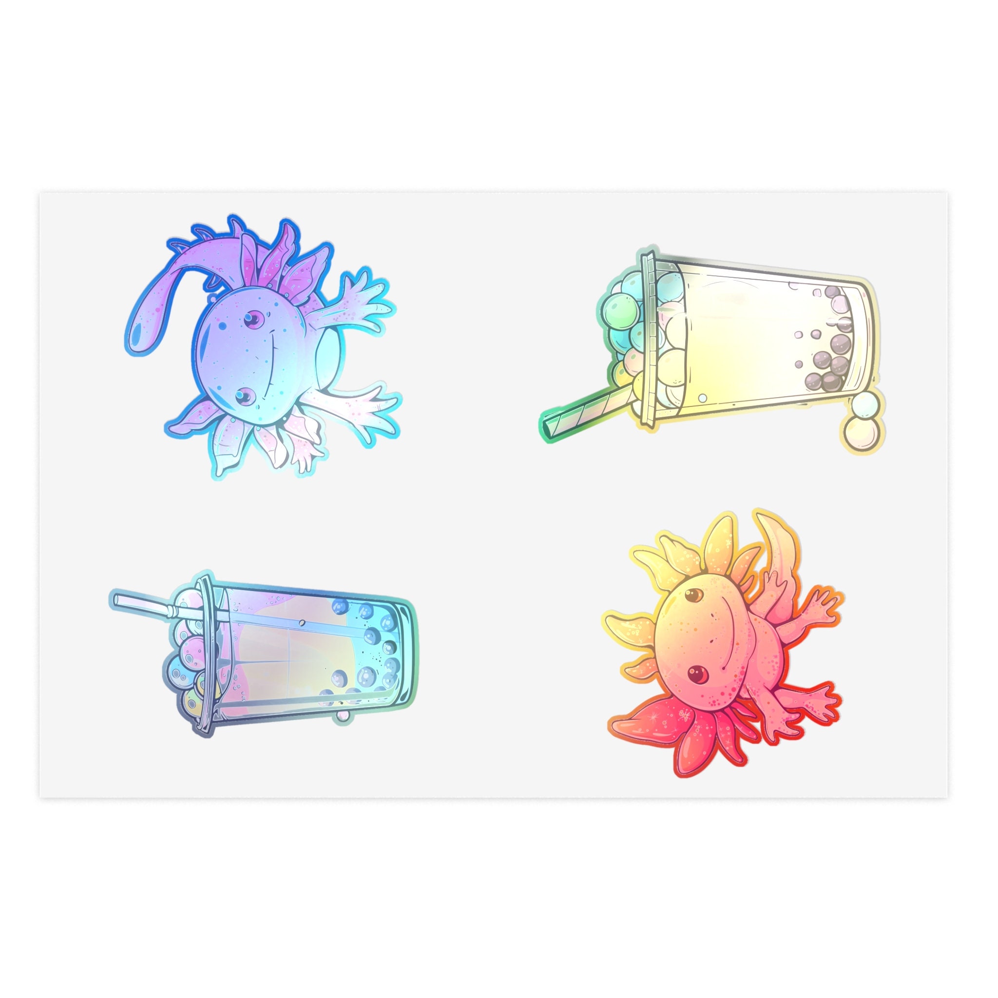 Pop Art Axolotl and Boba Tea Die Cut Vinyl Sticker Set: Whimsical Water ...