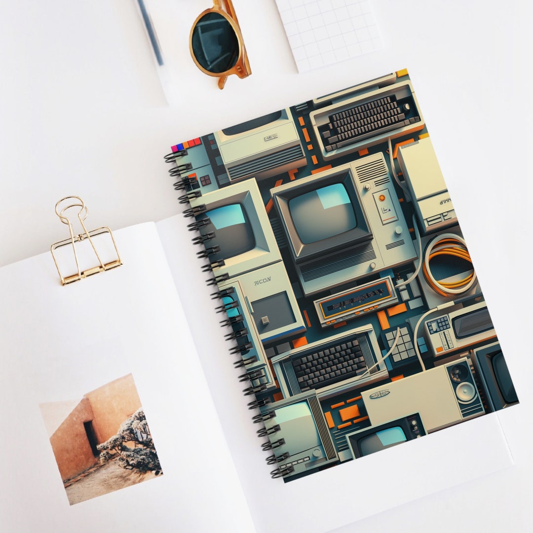 Retro 80s Computers and Gadgets Spiral Notebook Vintage Tech Design for ...