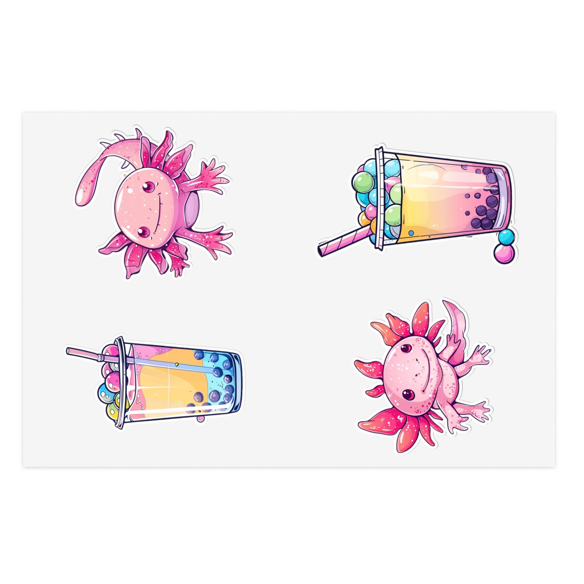 Pop Art Axolotl and Boba Tea Die Cut Vinyl Sticker Set: Whimsical Water ...