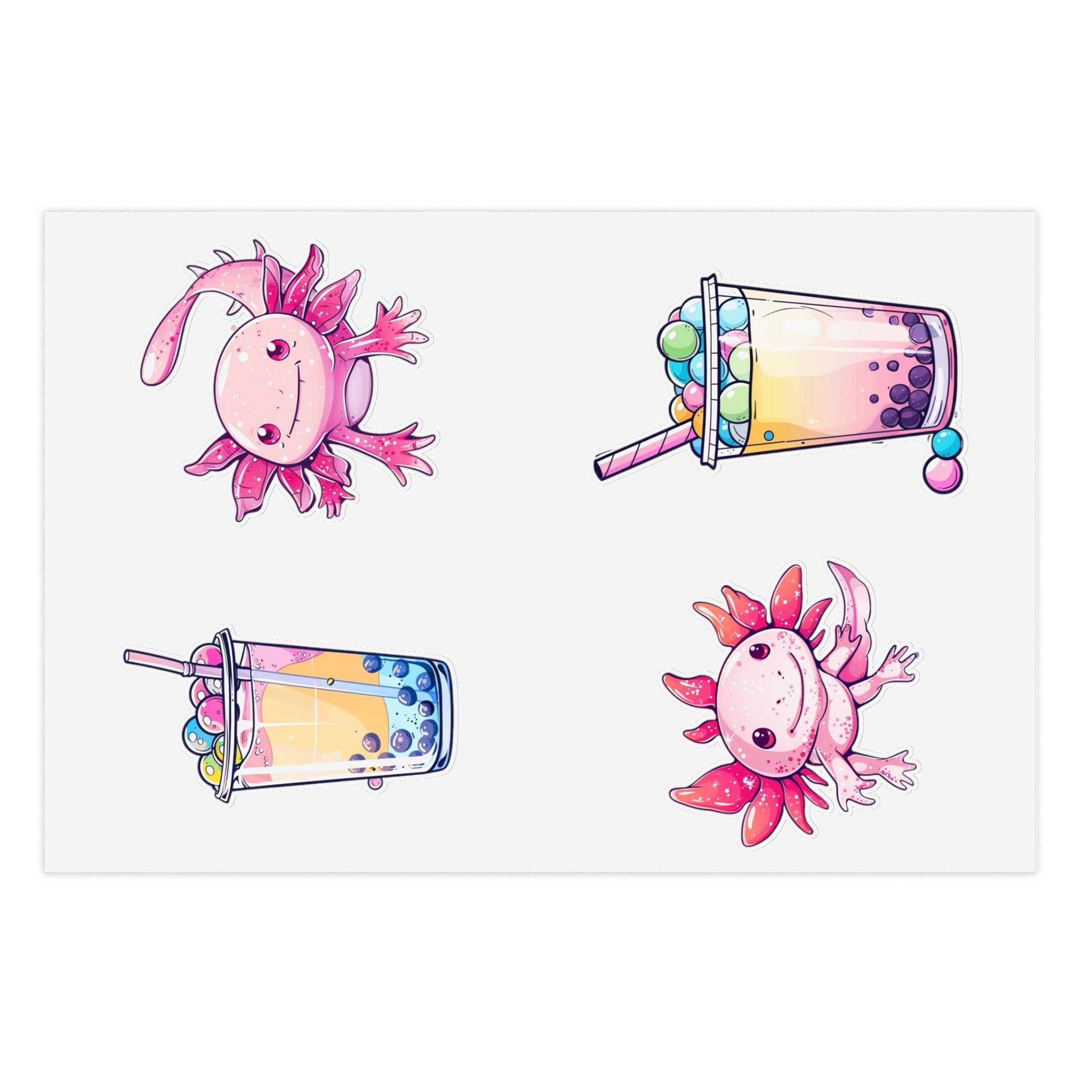 Pop Art Axolotl and Boba Tea Die Cut Vinyl Sticker Set: Whimsical Water ...
