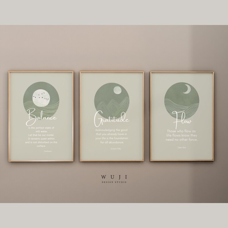 Sage Green Inspirational Saying Print Set, Mindfulness Printable Wall ...