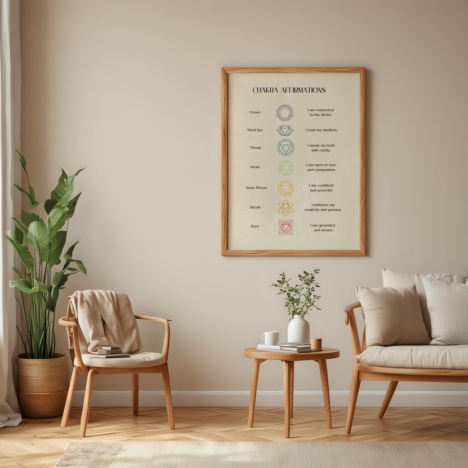 Chakra Affirmation Poster The 7 Chakras Spiritual Wall Art Yoga Art Print Chakra Signs