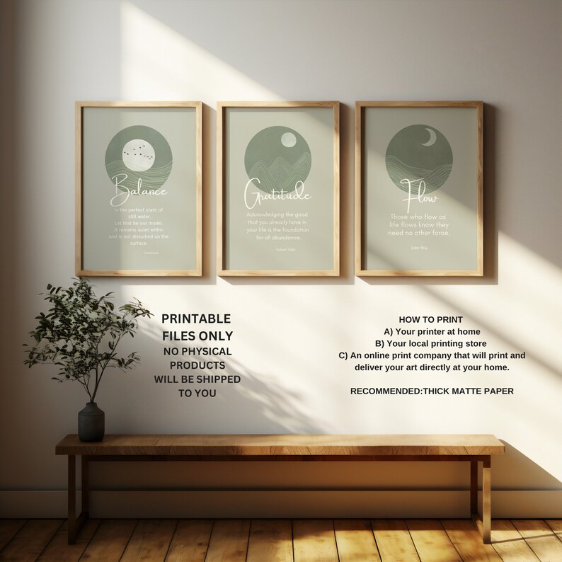 Sage Green Inspirational Saying Print Set, Mindfulness Printable Wall ...