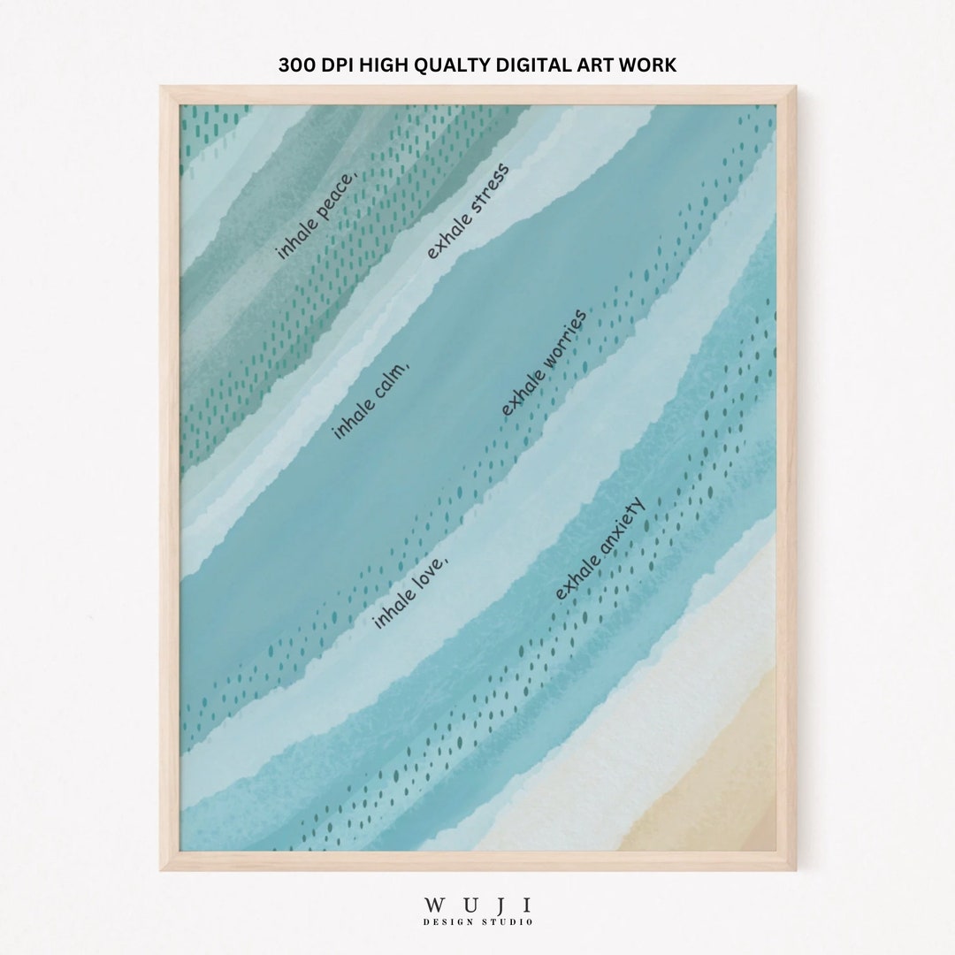 Inhale Exhale Sequence Therapy Wall Decor, Healing Watercolour Ocean ...