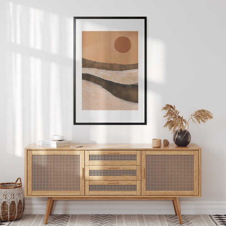 Abstract Scenery Waves and Sun Printable Wall Art, Zen Art Print for ...