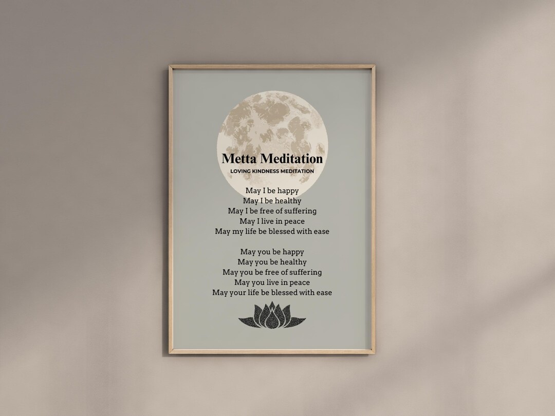 Metta Meditation Wall Art Poster, Mindfulness Art Print, Lotus and Moon ...