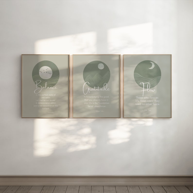 Sage Green Inspirational Saying Print Set, Mindfulness Printable Wall ...