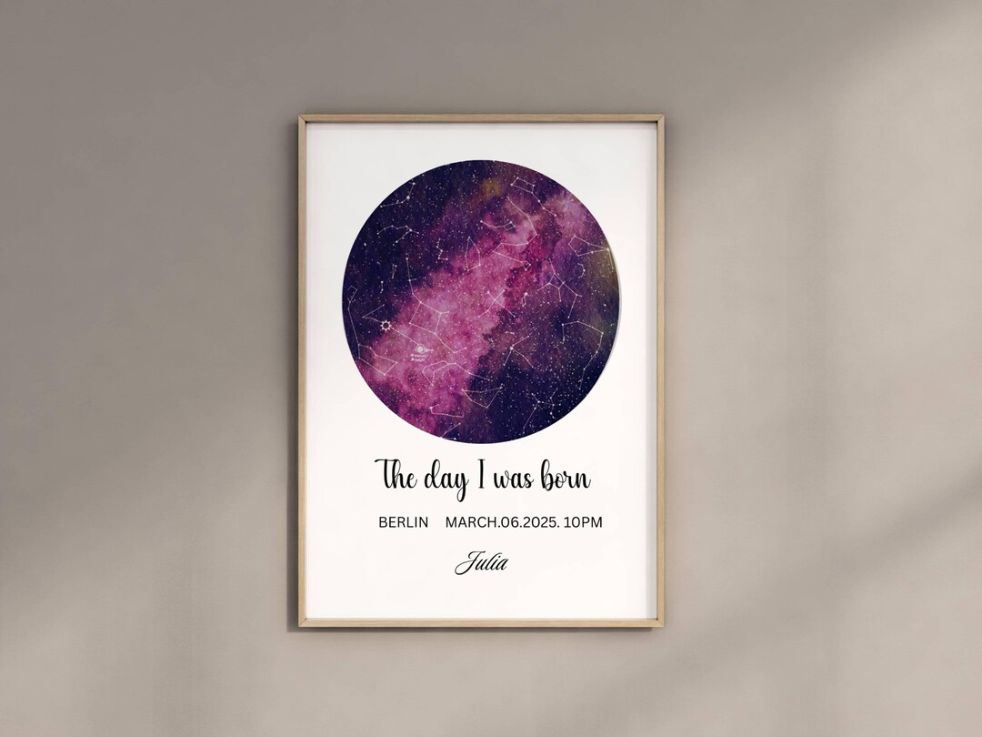 Personalized Watercolour Star Map Chart Wall Art, Custom Zodiac Sign ...