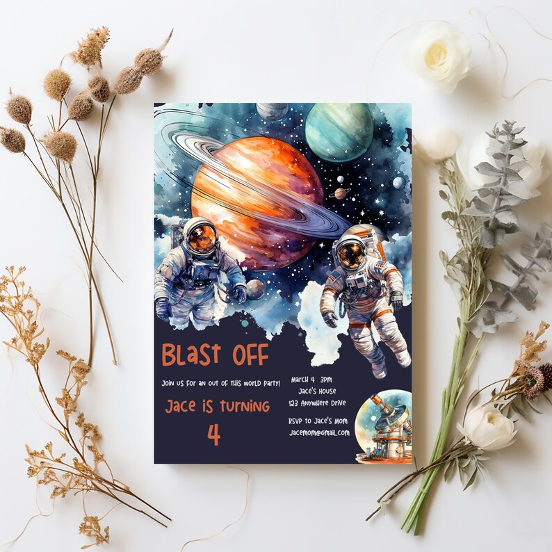 Editable Space Invitation, Out of This World Birthday Invite, Outer ...