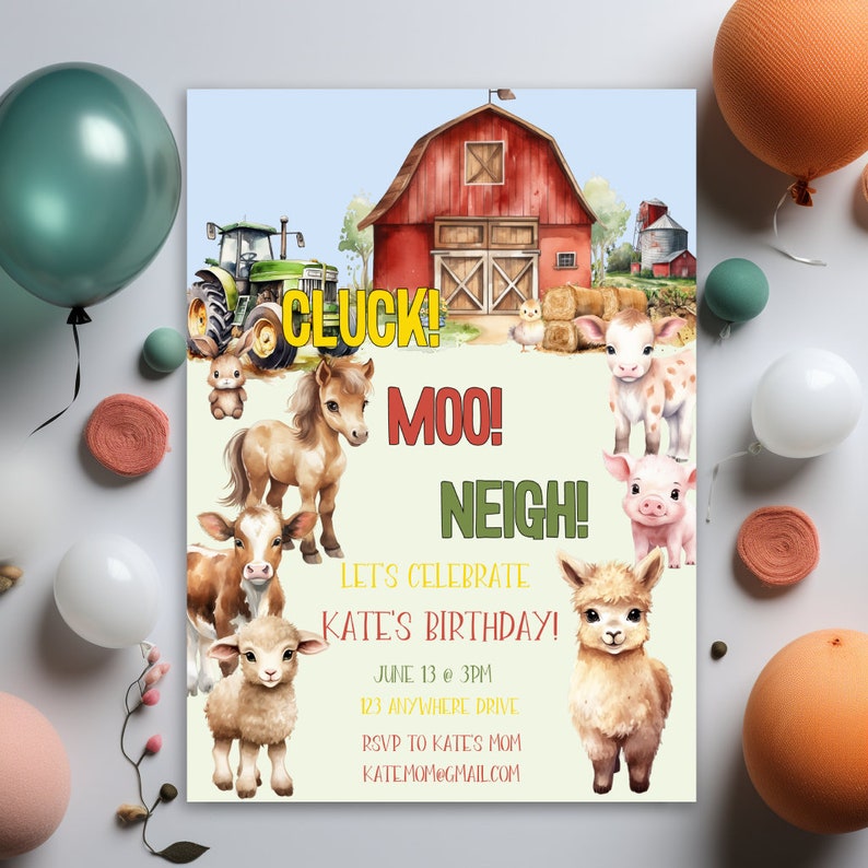 Editable Farm Animal Birthday Invitation, Farm Birthday Invitation ...