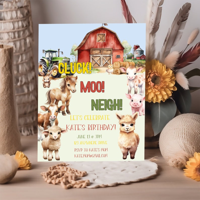 Editable Farm Animal Birthday Invitation, Farm Birthday Invitation ...