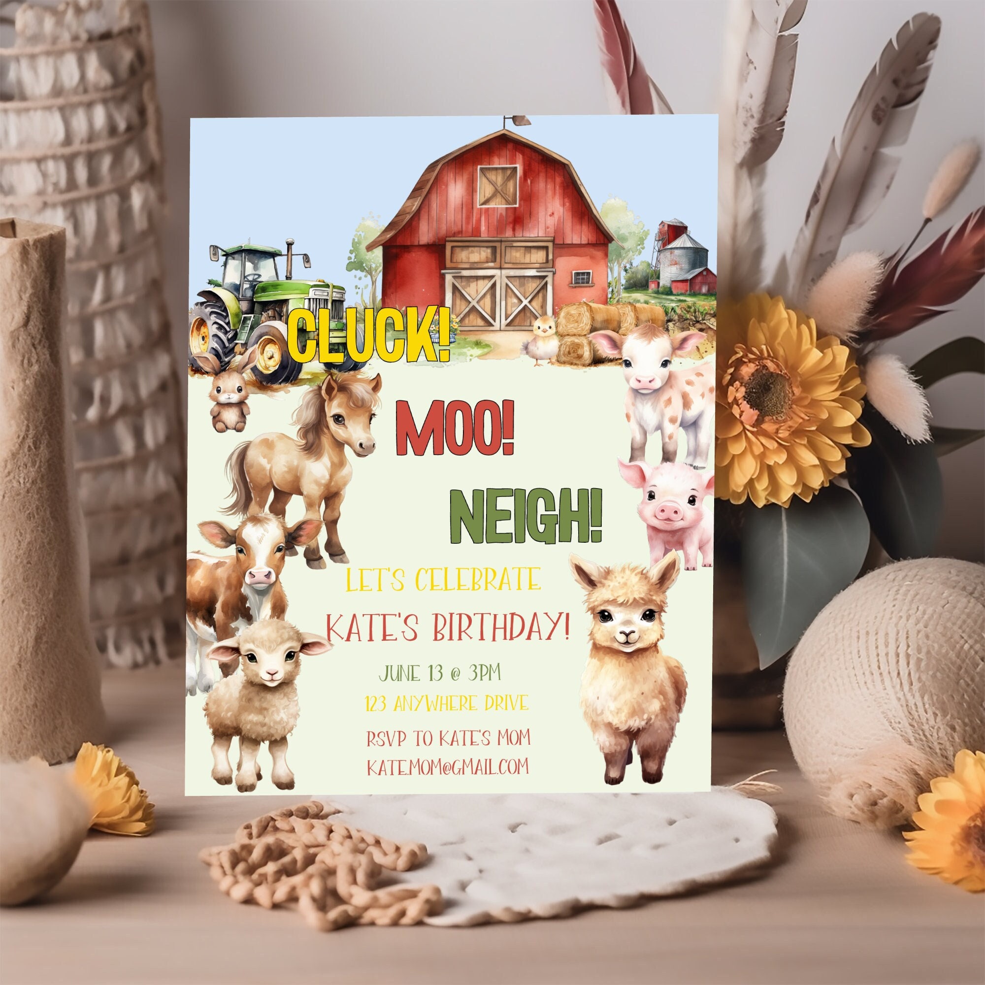 Editable Farm Animal Birthday Invitation, Farm Birthday Invitation ...