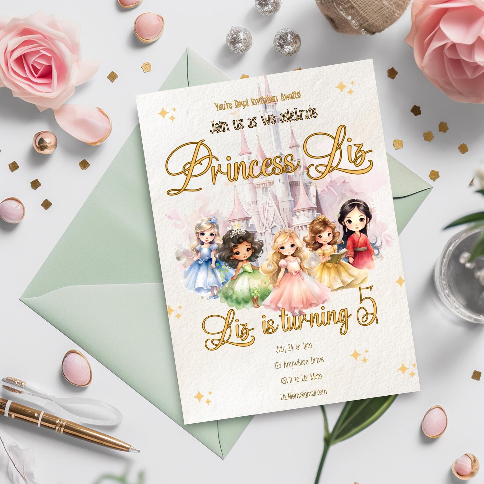 Editable Princess Birthday Invitation, Princess Birthday, Princess ...