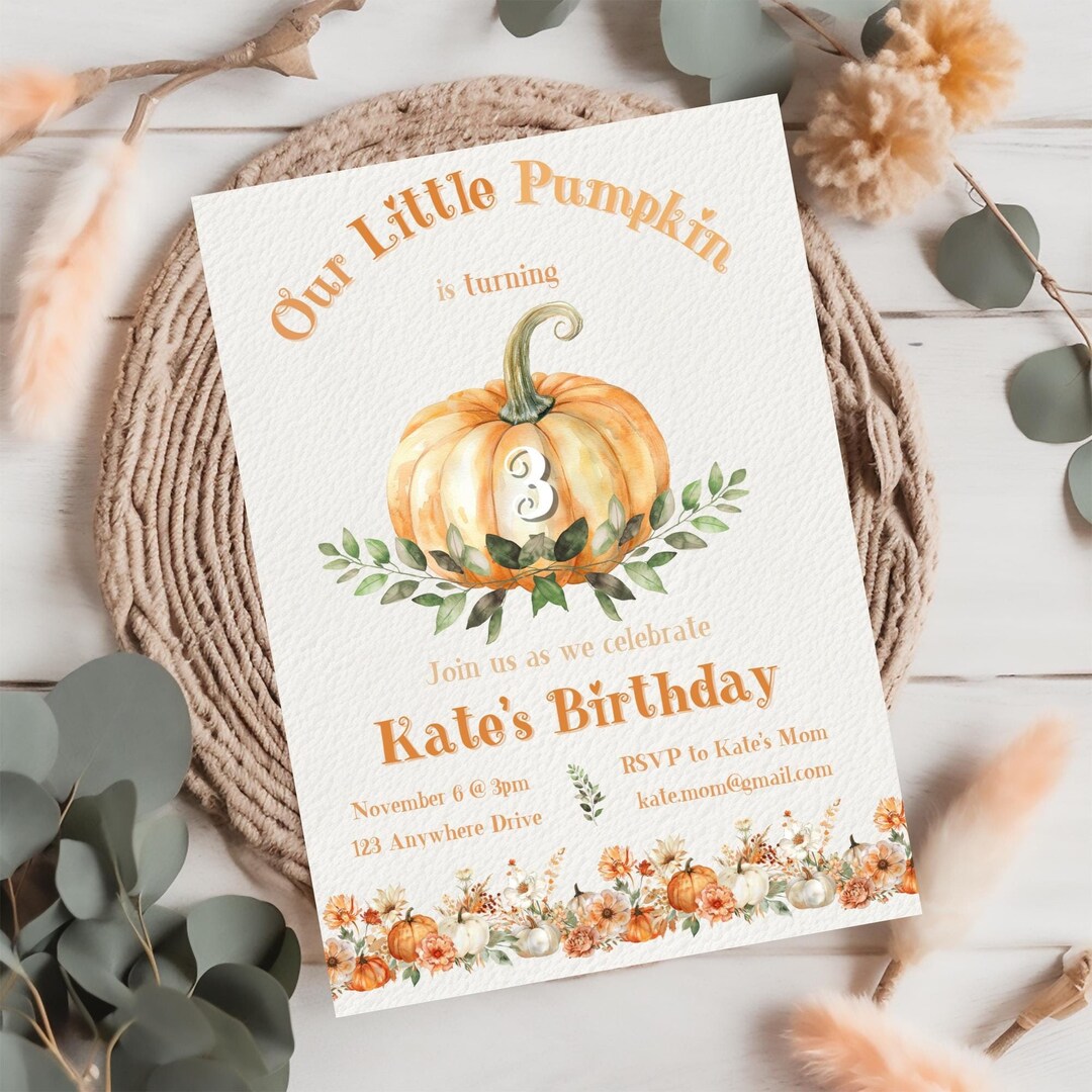 Editable Pumpkin Birthday Invitation, Pumpkins Birthday, Orange Pumpkin ...